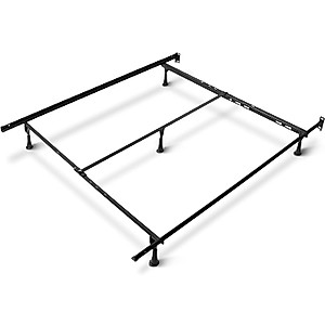 Hearth & Harbor Adjustable Bed Rails - Metal Adjustable Bed Frame with Bed Center Support Leg - 5.25” H Low Bed Frame - Expands from Twin Size Bed Frame to Full Bed Frame, Metal Queen Bed Frame, Black