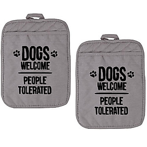 Funny Baking Pot Holder Dogs welcome people tolerated Heat Resistant Oven Mitts with Sayings Kitchen Hot Pads Housewarming Gifts Baking Lover SET of 2