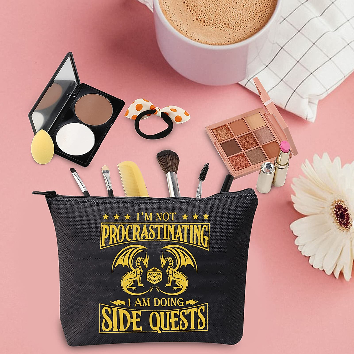 TSOTMO Gamer Zipper Pouch Game Theme Pack Dragons Bag I'm Not Procrastinating I'm Doing Side Quests Cosmetic Bag Gift For Game Lover Fans Gift (Procrastina)