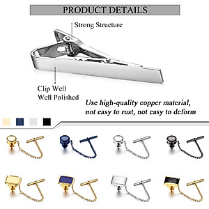 Thunaraz Tie Tacks for Men Tie Bar Clip for Regular Ties Necktie Mens Tie Tacks Clutch with Chain for Wedding Business Tie Pin Clips Mixes Color