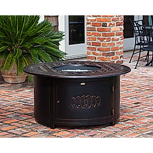 Fire Sense 62262 Dynasty Art Deco Aluminum Convertible Gas Fire Pit Table 55,000 BTU Multi-Functional Outdoor with Fire Bowl Lid, Nylon Weather Cover & Clear Fire Glass - Bronze Finish - Round - 44"
