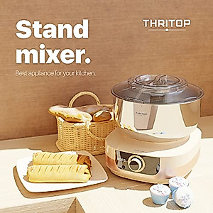 THRITOP Stand Mixer, 650W Stepless-Speed Open-Top Kitchen Electric Mixer with In-built Timer, 5QT Stainless Steel Mixing Bowl, Dual Dough Hook & Twin Whisk, Cream