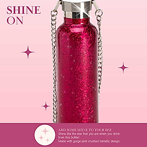 Paris Hilton Diamond Bling Water Bottle with Lid and Removable Carrying Strap, Stainless Steel Vacuum Insulated, Crackle Design, 25-Ounce, Pink Crackle