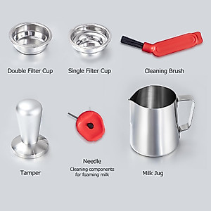 Espresso Machine, 20 Bar Coffee Maker with Milk Frother Steam Wand, Semi-Automatic Coffee Machine for Cappuccino, Latte, Fast Heating, Stainless Steel