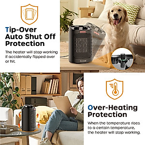 ECOWELL 1500W Portable Space Heater for Indoor Use, 60°Oscillating,Small Electric Heater Fan with Adjustable Thermostat, Safe and Quiet for Bedroom Office Desk, EHT110