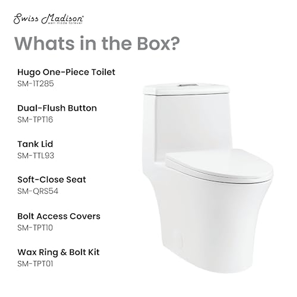 Hugo One Piece Elongated Dual Flush Toilet 1.1/1.6 gpf