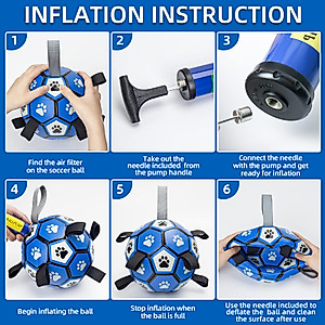 QDAN Dog Ropes Toys Soccer Ball with Straps, Interactive Dog Toys for Tug of War, Puppy Birthday Gifts, Dog Tug Toy, Dog Water Toy, Durable Dog Balls for Medium & Large Dogs-Blue&Grey（8 Inch）