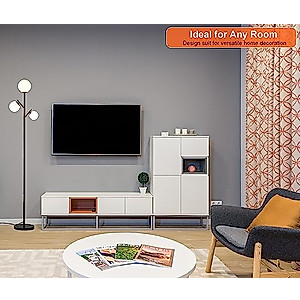 Fiqevs 3 Globe Modern Black Floor Lamp, Mid Century Contemporary Standing Lamp with Sphere Frosted Glass Shade and 3pcs 3000K LED Bulbs, LED Tall Floor Lamp for Living Room, Office, Hotel