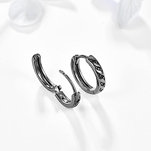 Dreamboat Simple Black Earrings for Women Wave Earrings Aretes De Hombre Black Hoop Earrings Men Huggie Earrings Cubic Zirconia Earrings 925 Sterling Silver Hypoallergenic Earrings Black Jewelry