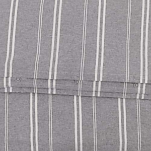 Rivet Classic Maxwell Garment- Washed Stripe Full/Queen Duvet Cover Set, 90" x 90", Gray with White Stripe