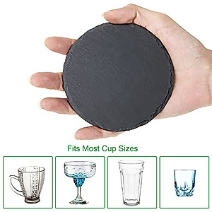 12 Pcs 4 Inch Round Slate Coasters, Drink Coasters, Handmade Rustic Stone Rock Coasters with Anti-Scratch Bottom for Cups Mugs Bar Kitchen Home Decor DIY Project, Natural Edge, Black