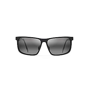 Maui Jim Men's Wana Polarized Rectangular Sunglasses, Matte Black/Neutral Grey, Large