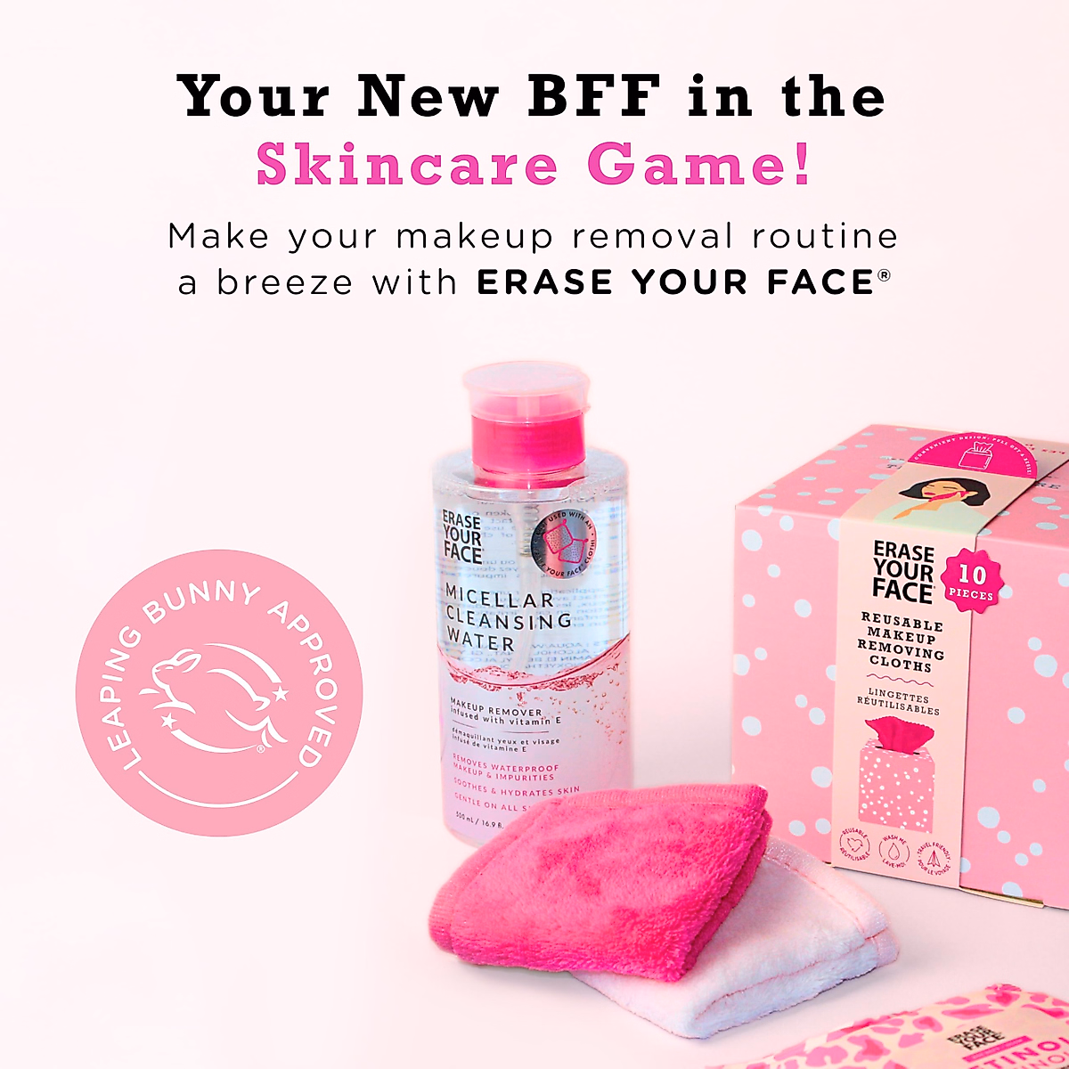 ERASE YOUR FACE Eco-Friendly Makeup Remover Cloths - Reusable Microfiber Face Towels to Cleanse & Remove Makeup - Water Activated, Dual-Sided Design for Easy Use - Eco-Friendly Packaging (4 Count)