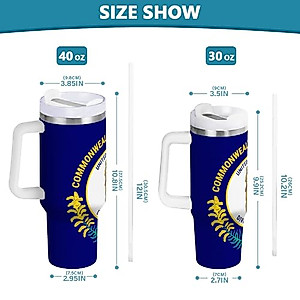 ODAWA 40oz Kentucky Flag Tumbler Cups with Straw and Handle, 2 in 1 Lid Insulated Insulated Vacuum Tumbler