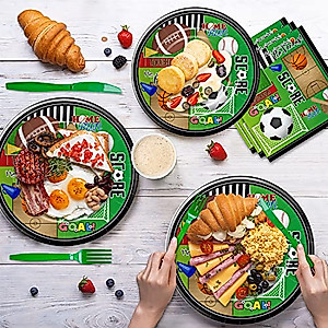 Xigejob Sports Theme Birthday Party Supplies Tableware, Sports Party Decorations, Plates, Cups, Napkins, Tablecloth, Cutlery, Straws, Soccer Basketball Baseball Football Theme Dinnerware | Serve 24