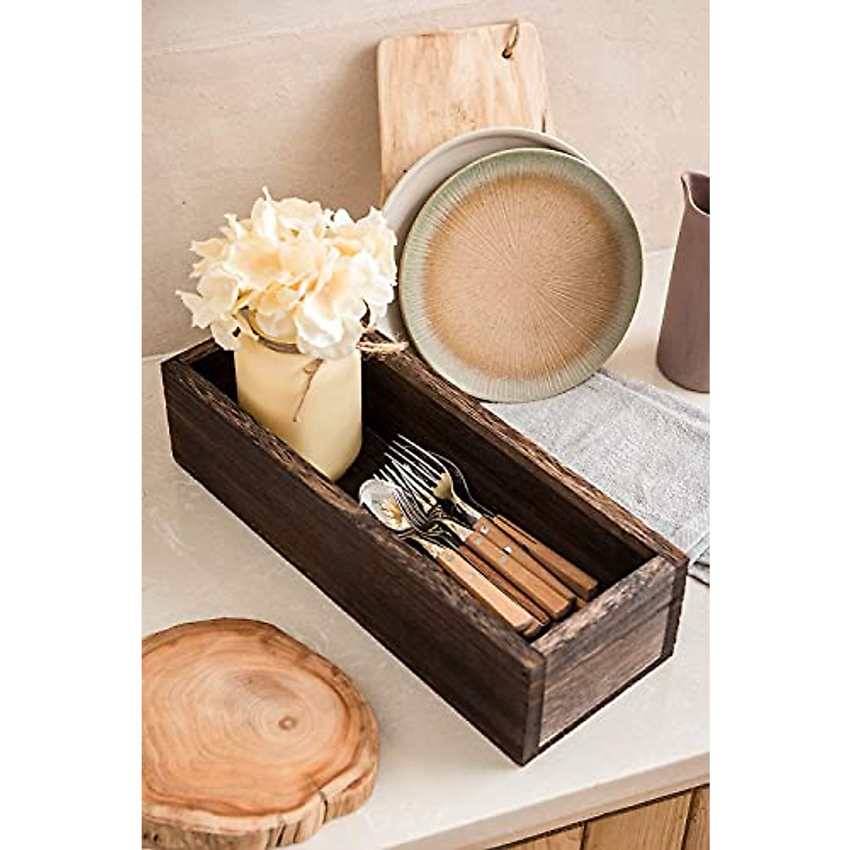 Mkono Bathroom Signs Decor Wall Hanging Farmhouse Wooden Sign with Sayings & Bathroom Box Decor Toilet Paper Basket with Yellow Mason Jar