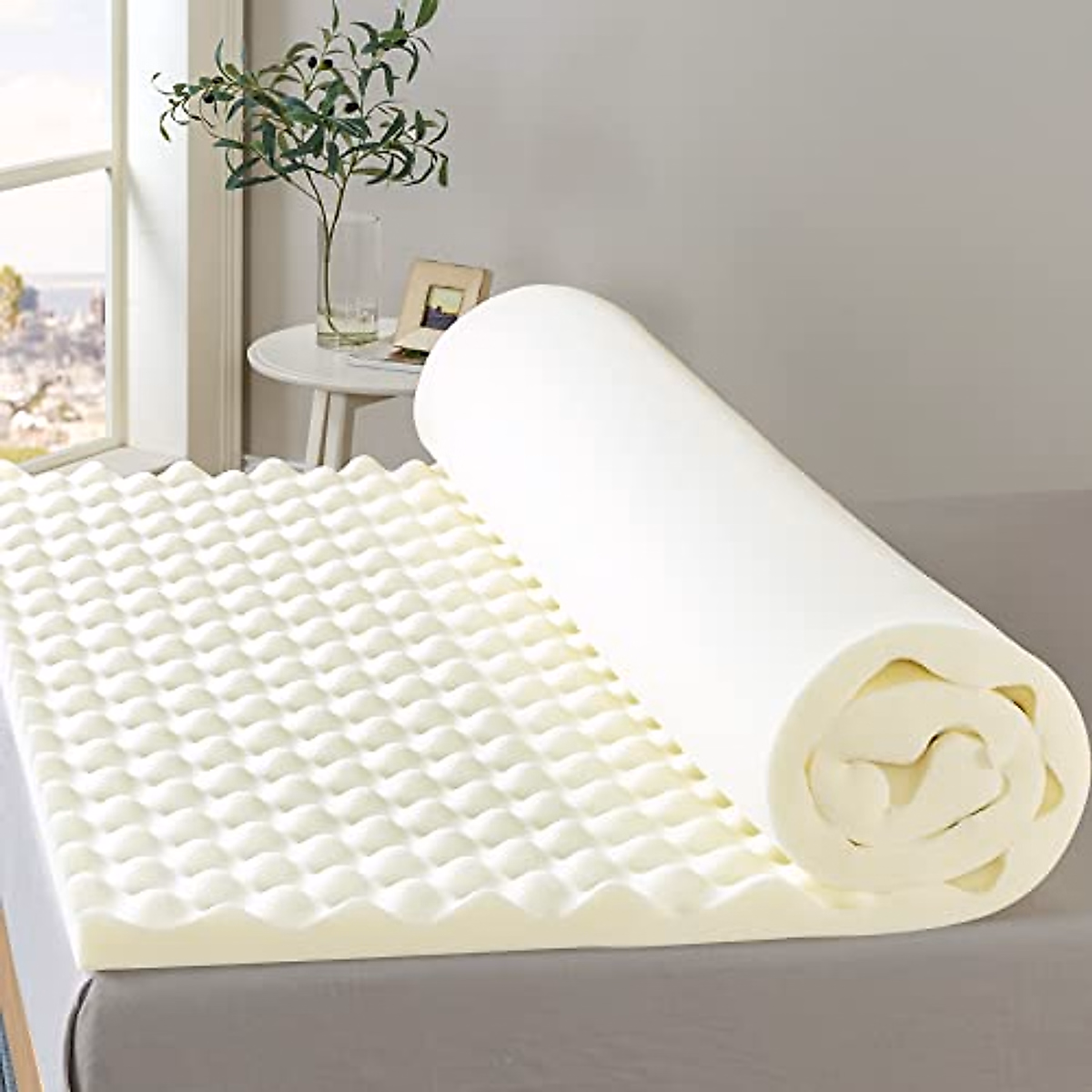 ZINUS 2 Inch Copper Cooling Memory Foam Mattress Topper with Airflow Design, King, White