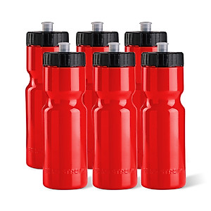 50 Strong Sports Squeeze Water Bottle 6 Pack – 22 oz. BPA Free Easy Open Push/Pull Cap – USA Made (Red)