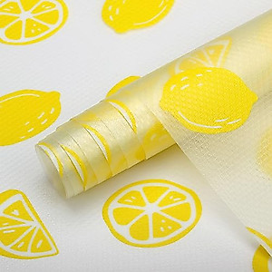 Cooyes Shelf Liner for Kitchen Cabinets Non-Adhesive Drawer Liner Non-Slip Refrigerator Liner - Best Shelf Liner, Fridge, Drawer, Cupboard Liner (Lemon,17.7 x 59 Inch)