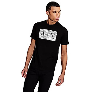 A|X ARMANI EXCHANGE mens Crew Neck Logo Tee T Shirt, Grid Logo Black, Small US