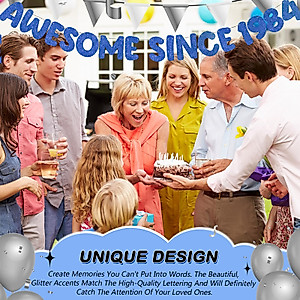 Fulmoon Pre-strung Awesome Since 1984 Banner Glitter Happy 40th Birthday Banner Funny 40th Birthday Decorations 1984 Party Decorations for Men Women Anniversary (Navy Blue)