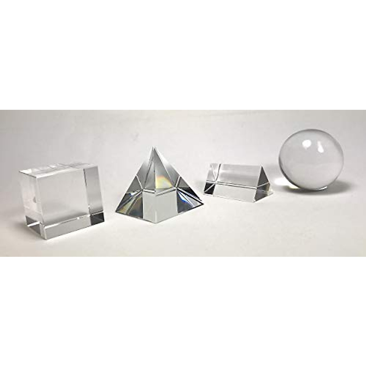 Amlong Crystal K9 Optical Crystal Photography Prism Set of 4 Pieces, 50mm Crystal Ball, 50mm Cube, 60mm Prism, 60mm Pyramid