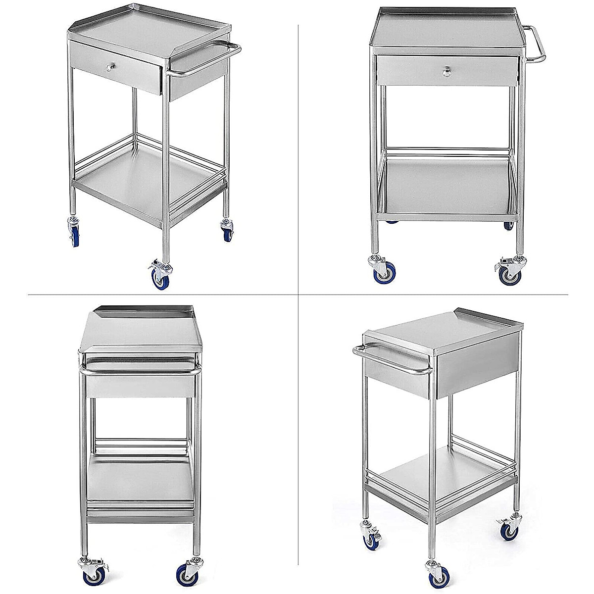 YIYIBYUS Stainless Steel Cart 2 Layer Medical Dental Laboratory Rolling Cart Mobile Equipment Serving Carts with Silent Wheel Trolley Cart