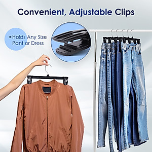 Hanger Central 12 Pack Space Saving Heavy Duty Slim Plastic Pants, Skirts, Shorts Hangers, Ridged Non-Slip with Pinch Clips, 360-Rotating Chrome Swivel Hook, in Black, 12 Inches