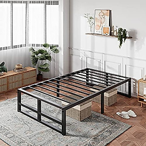 MUTICOR 14'' Metal Platform Twin Bed Frame with Strong Steel Slats Support/Sufficient Storage Space/Mattress Foundation/No Box Spring Needed/Easy Assembly