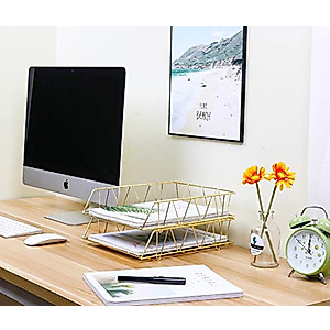 PAG Desktop File Organizer Metal Stackable Letter Tray Paper Holder Rack, 2 Pack, Gold