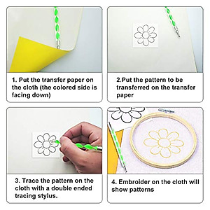 120pcs A4 Transfer Paper with 5pcs Embossing Stylus,Tracing Paper Copy Paper Carbon Water-Soluble Transfer Paper for Transfer Pattern on Fabric,Wood,Cross Stitch Cloth,Paper, Hand Painting