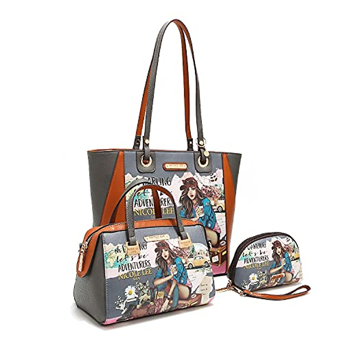Nicole Lee Journey of Stephanie 3 Piece Set (Shopper Bag, Mini Satchel, Pouch)