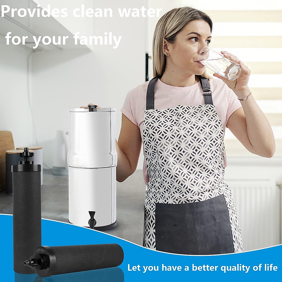 SUPER.BDACC Water Filter Replacement, Gravity Controlled Flow, Carbon Block Replacement for Berkey Black System, Compatible with Stainless Steel Countertop Purification, Pack of 4