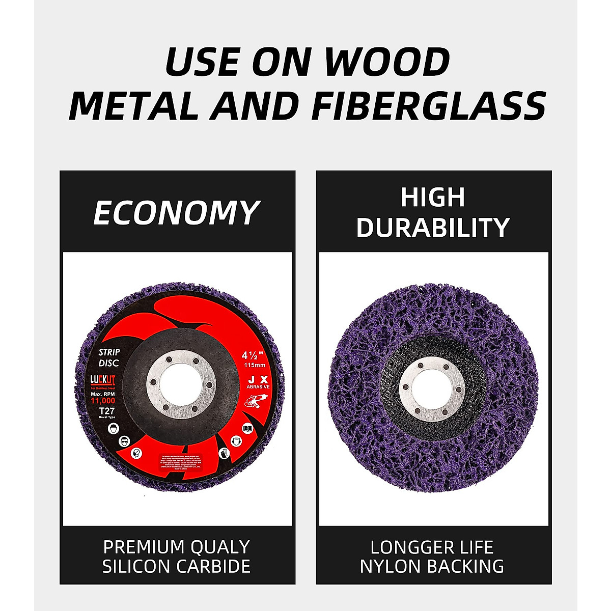 LUCKUT Strip Discs Grinding Disc 4.5'' x 7/8'' Stripping Wheel Clean and Remove Paint Coating Rust Welds Oxidation for Angle Grinder-5 Pack