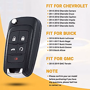 Car Key Fob Keyless Entry Remote Compatible with Chevy Cruze/Camaro/Impala/Equinox/GMC Terrain/Buick Lacrosse 2010 2011 2012 2013 2014 2015 2016 2017 Key Replacement for OHT01060512 (5 Buttons)