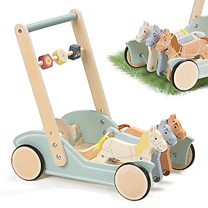 Giant bean Wooden Baby Walker for Boys Girls Ages 1+, Galloping Ponies Push and Pull Activity Walker Adjustable Speed, Baby Push Walker Gift for Toddler Kids Motor Skills & Stimulates Creativity