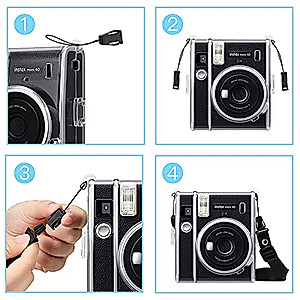 Fintie Protective Clear Case for Fujifilm Instax Mini 40 Instant Film Camera - Crystal Hard PVC Cover with Removable Shoulder Strap, Clear