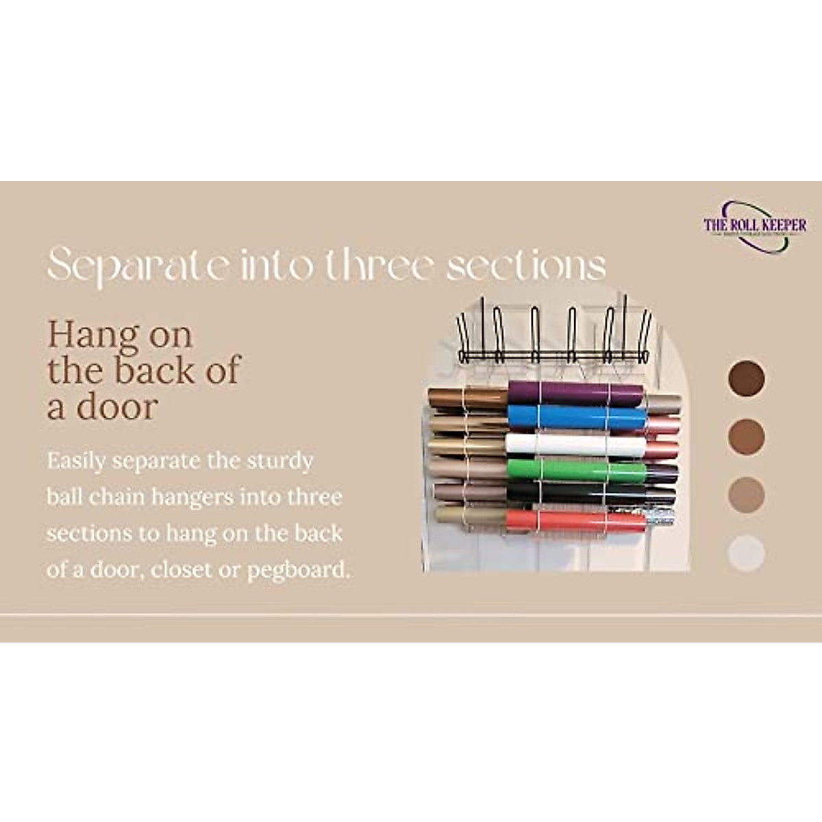 The Roll Keeper, Vinyl Roll Holder and Craft Room Organizer, Hanging Adjustable Rack, Diamond Painting Accessories,Closet, Door and Wall Mount, Holds 36 Roll (White Elastic)