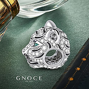 GNOCE Royal Tiger Head Charms for Bracelet S925 Sterling Silver Animal Bead Charm Tiger Punk Rock Pendant Charms for Women Men Necklace