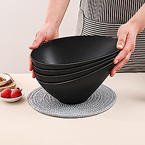 LOVYANXUE Bamboo Fiber Salad Bowls, 4 Packs Serving Bowls, Compostable 33 Ounce Pasta Bowls, Elegant Black Angled Bowls for Salad, Pasta, Soup, Prep, Ideal for Home and Restaurant (Black, 9.5Inch)