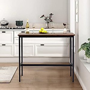 Rongbuk 40" Height Bar Table,Pub Table with Adjustable Feet Floor Protector, Narrow Rectangular Bar Table, Kitchen Counter Table, High Top Bar Table,Sofa Bar Table with Black Metal Legs,Rustic Brown