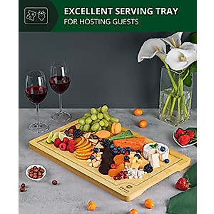 Extra Large Wooden Cutting Boards for Kitchen Meal Prep & Serving - Bamboo Wood Cutting Board with Deep Juice Groove - Charcuterie & Chopping Butcher Block for Meat - Kitchen Gadgets Gift (XL 18x12")