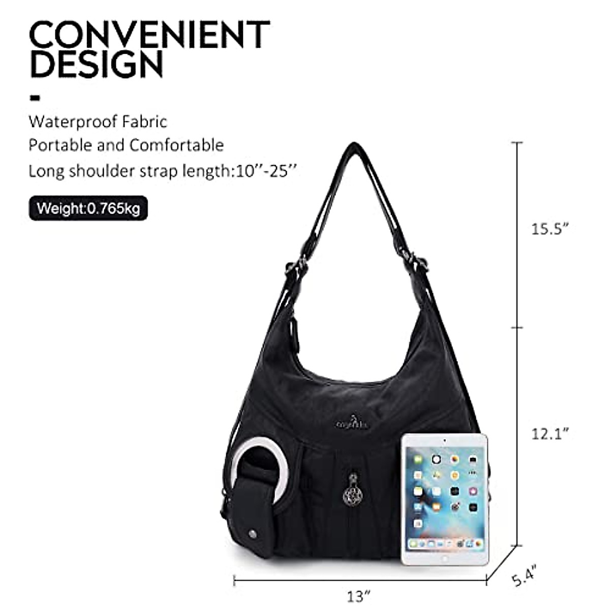 Angel Kiss Purses and Handbags Multi-Pocket Roomy Ladies Shoulder Hobo Bag Satchel Tote Washed Black Leather Purses for Women