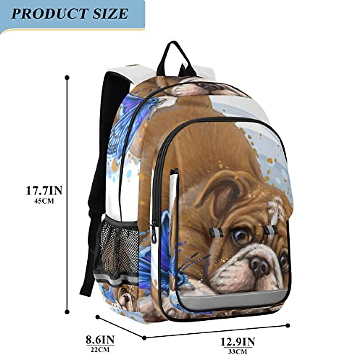 ALAZA Cute Dog Print Bulldog Puppy Laptop Backpack Purse for Women Men Travel Bag Casual Daypack with Compartment & Multiple Pockets