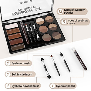 Apooliy Eyebrow Powder Palette Set, 12 Colors of Eyebrow Powder, 5 Colors of Eyebrow Mascara, 4 Eyebrow Stencils, Eyebrow Brush and Pencil, Volumizing Eyebrow Gel to Creates Natural Brows