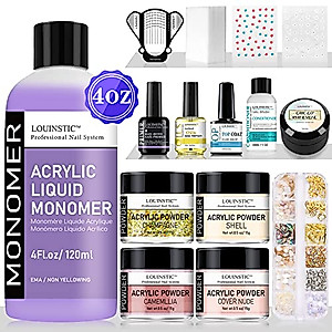 Acrylic Powder And Liquid Set, LOUINSTIC Acrylic Nail Kit Acrylic Nail Powder With Acrylic Nail Brush Cleaner Primer Nail Rhinestones Glue Gel All-in-one Nails Kit Acrylic Set de uñas acrílicas