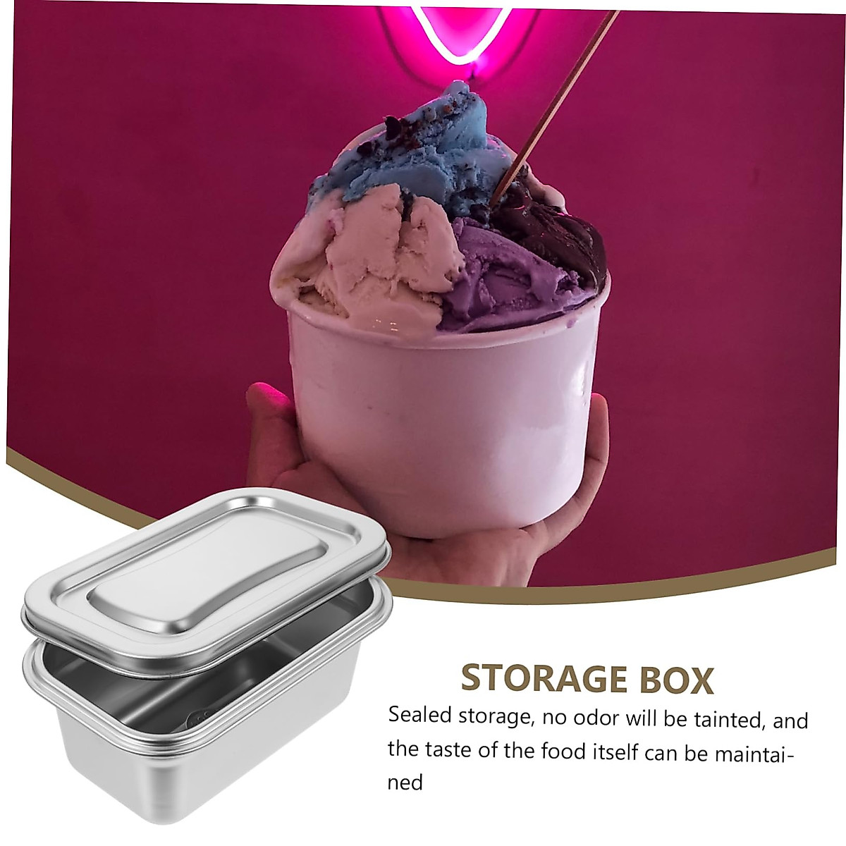 OUNONA 3pcs Ice Cream Box Stainless Steel Refrigerator Round Container with Lid Freezer Container Empty Ice Cream Containers Refrigerator Food Storage Bin Household Storage Box, 17X11X7CM, Silver