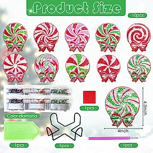 YLOLUL 10 Pcs Christmas Candy Diamond Art Coasters Kits DIY Candy Diamond Art Coasters with Holder for Beginners Adults and Kids Art Craft Supplies Gift