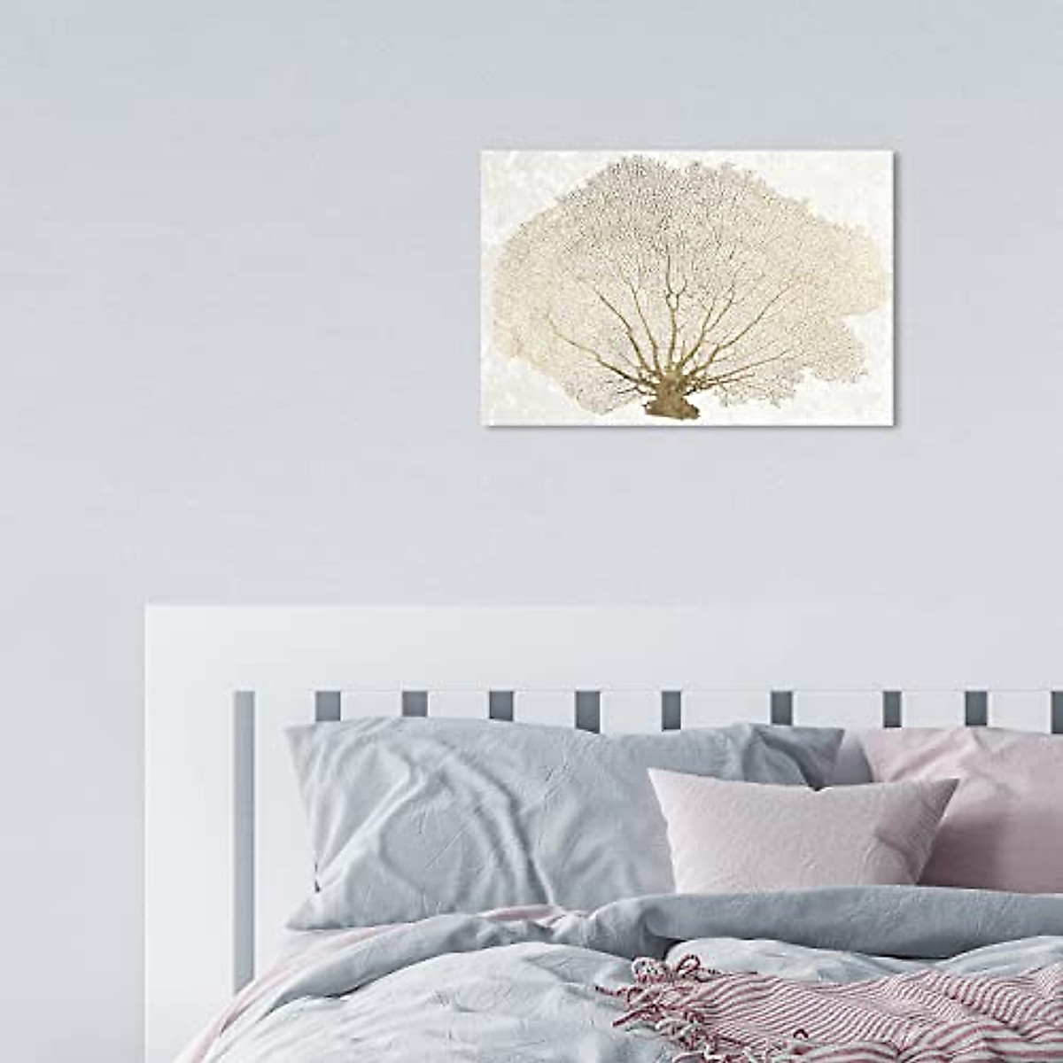 The Oliver Gal Artist Co. Nautical and Coastal Wall Art Canvas Prints Coral Fan' Home Décor, 15" x 10", Gold, White