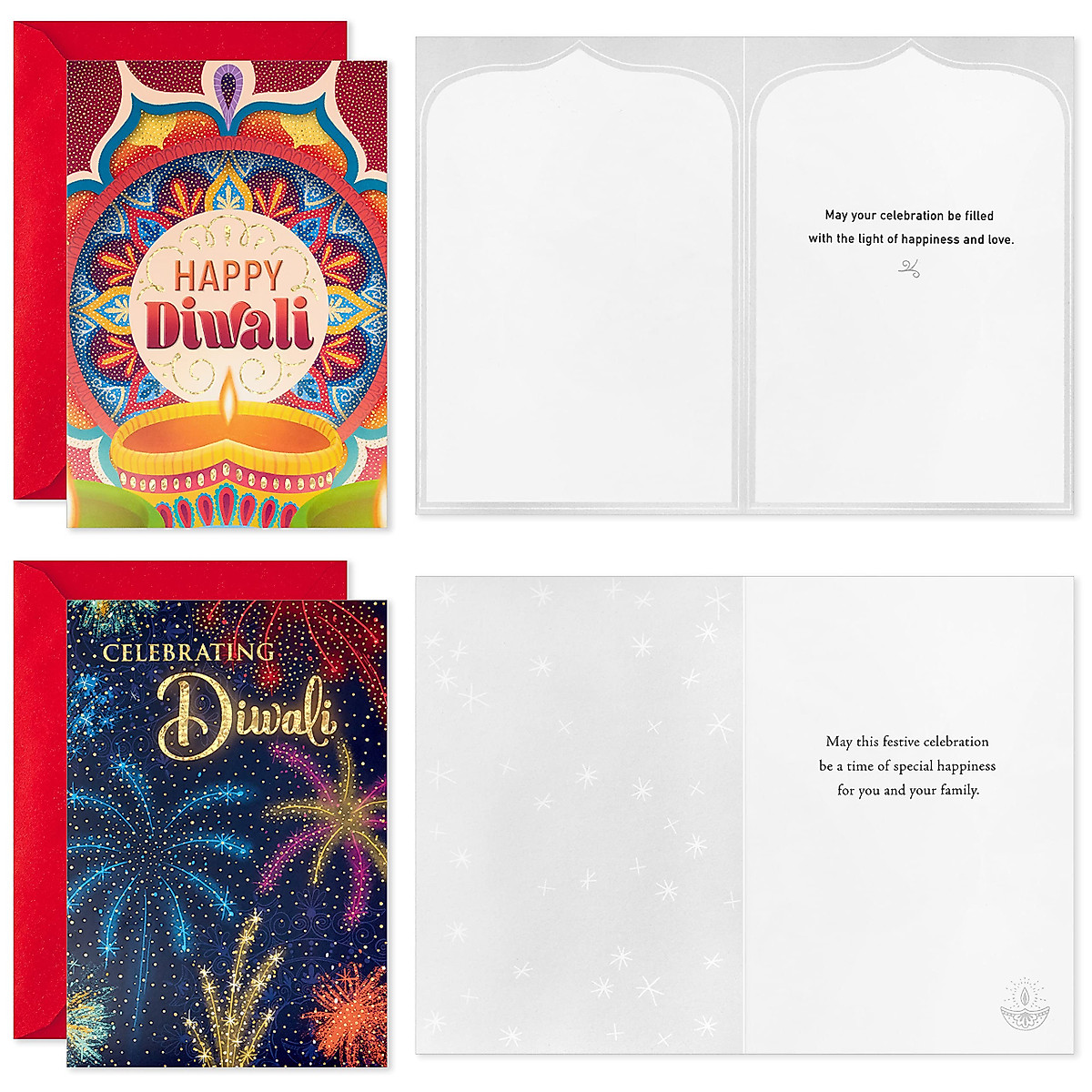 Hallmark Golden Thread Diwali Card Assortment, Happy Diwali (16 Cards with Envelopes)